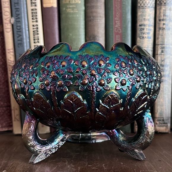 Fenton | Accents | Fenton Electric Blue Floral Glass Art Bowl Carnival ...